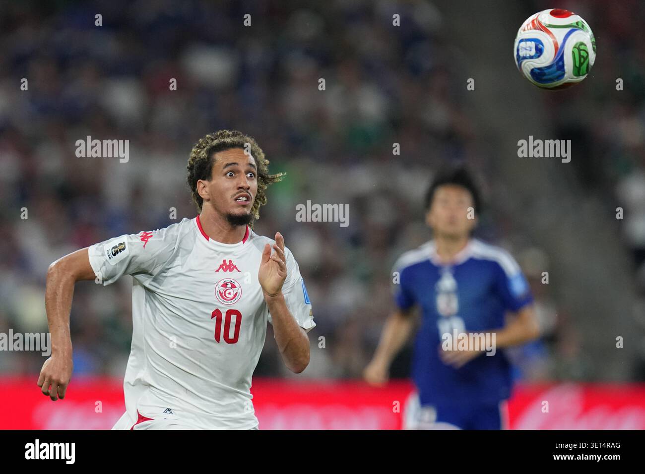 Tunisia's Hannibal Mejbri eyes the ball during a World Cup Group F ...