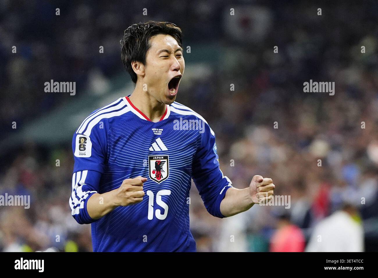 Japan's Daichi Kamada reacts after scoring the opening goal in the ...