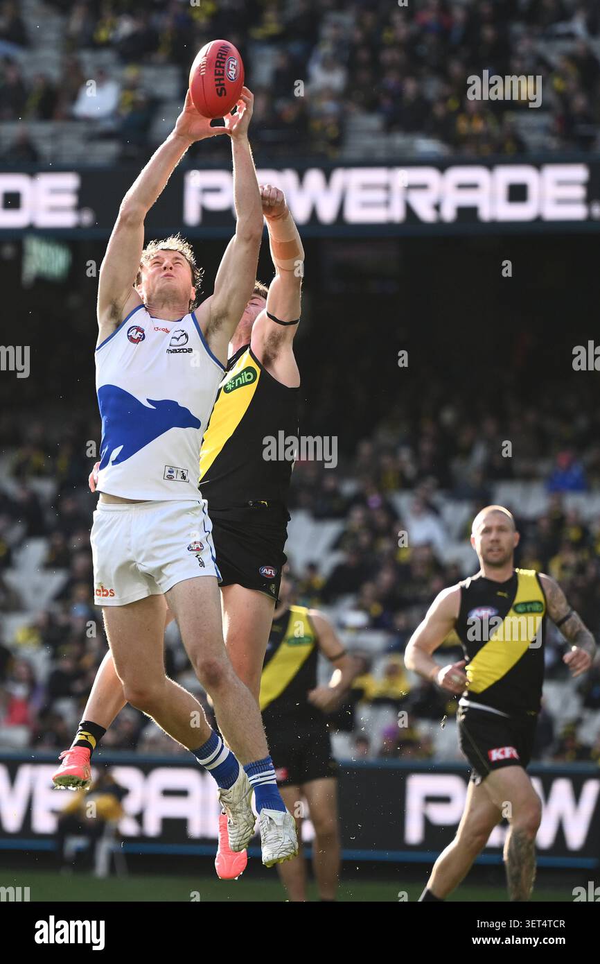 Nick Larkey of North Melbourne attempts a mark during the AFL Round 15 ...