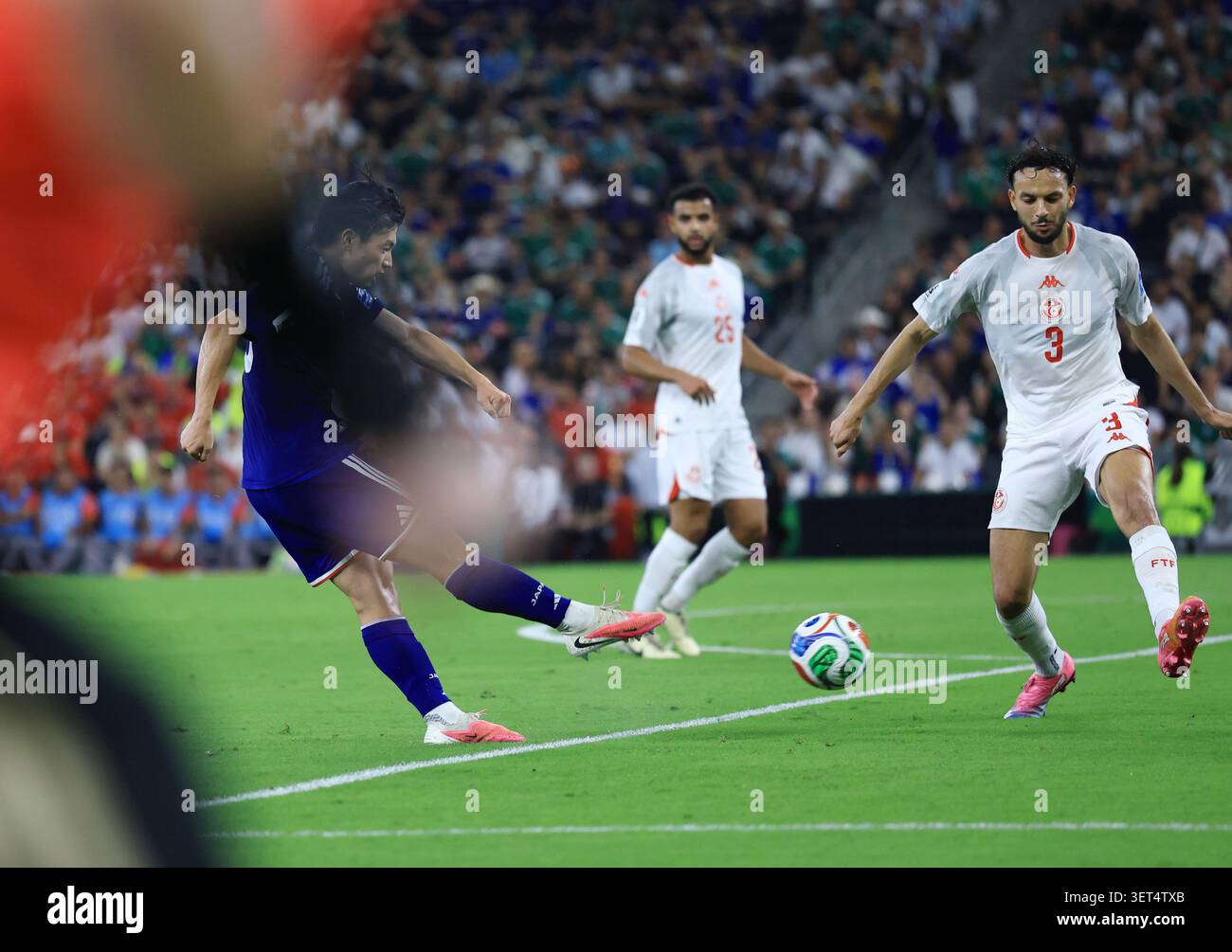 Ayase Ueda (18) of Japan scores in the first half of 2026 FIFA World ...