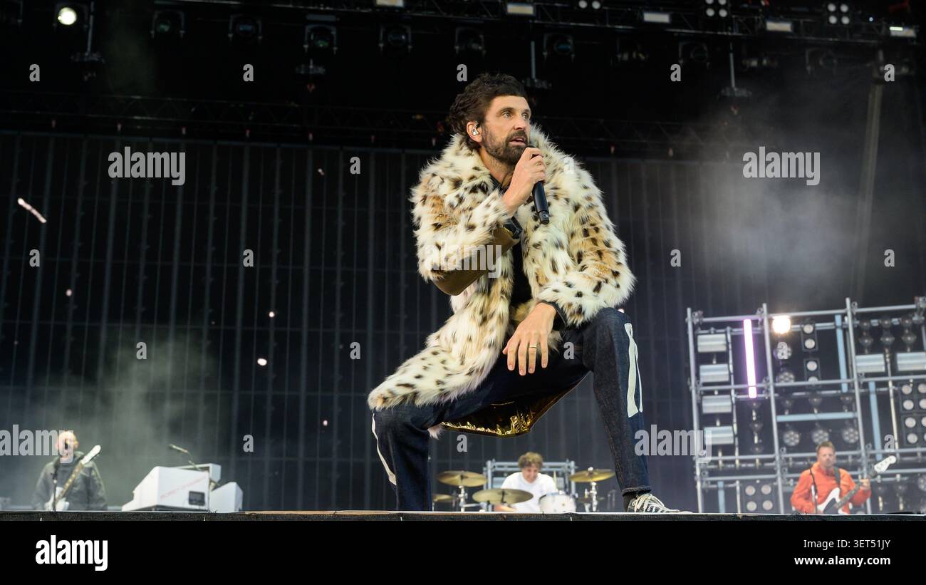 Glasgow, UK. 20th June, 2026. Sergio Pizzorno of Kasabian performs live ...