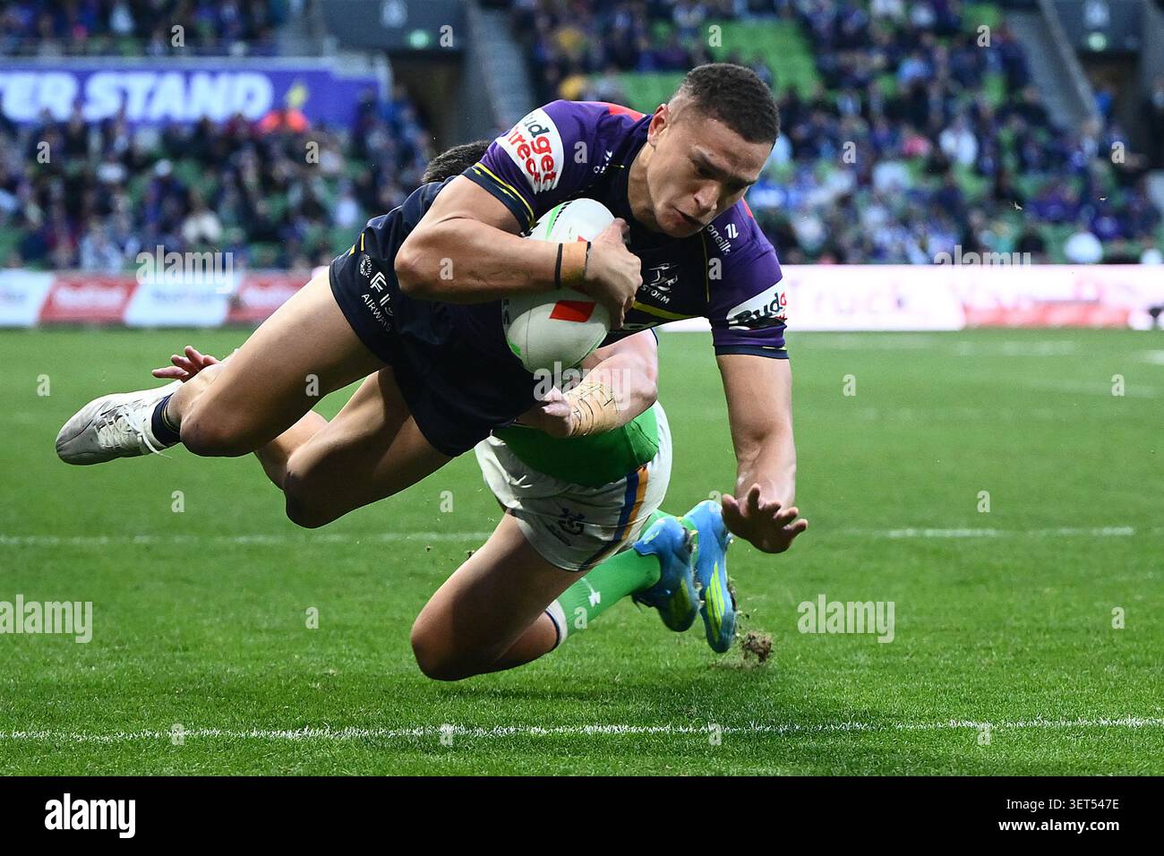 Will Warbrick of the Storm scores a try during the NRL Round 16 match ...