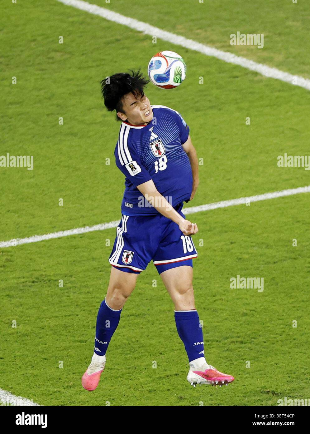 Japan's Ayase Ueda scores the team's fourth goal with a header in the ...