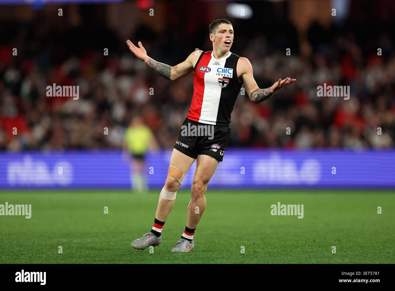 Max Hall of the Saints reacts during the AFL Round 15 match between the ...