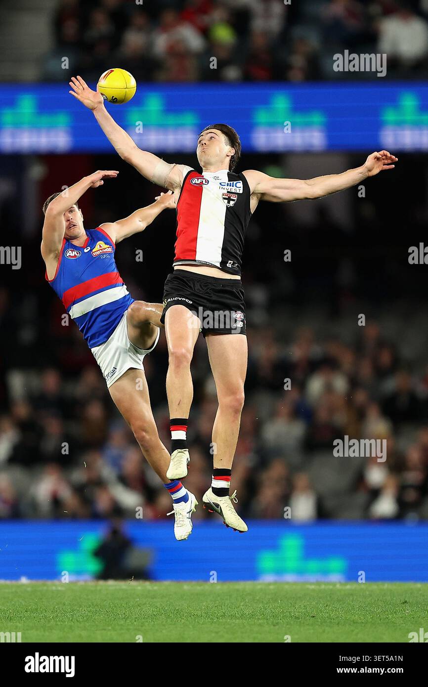 Cooper Sharman of the Saints takes a mark during the AFL Round 15 match ...