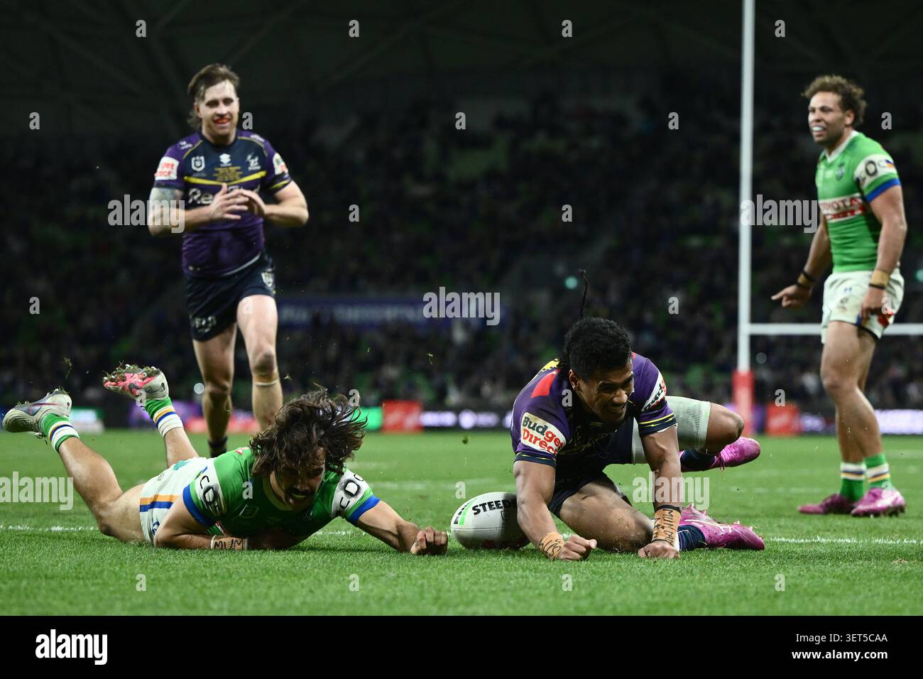 Sualauvi Faalogo of the Storm scores a try during the NRL Round 16 ...