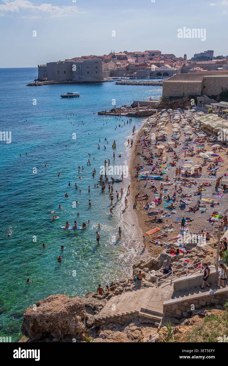 People enjoying the beach at Banje beach at the start of summer season ...