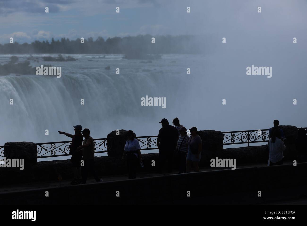 Tourists observe American Falls along the parapet wall on June 20, 2026 ...