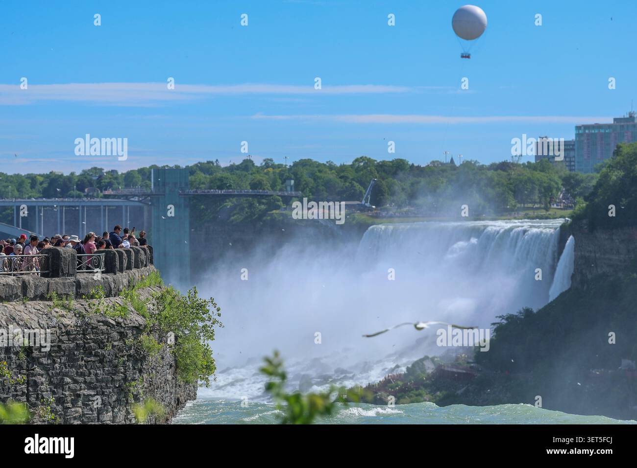 Tourists observe American Falls along the parapet wall on June 20, 2026 ...