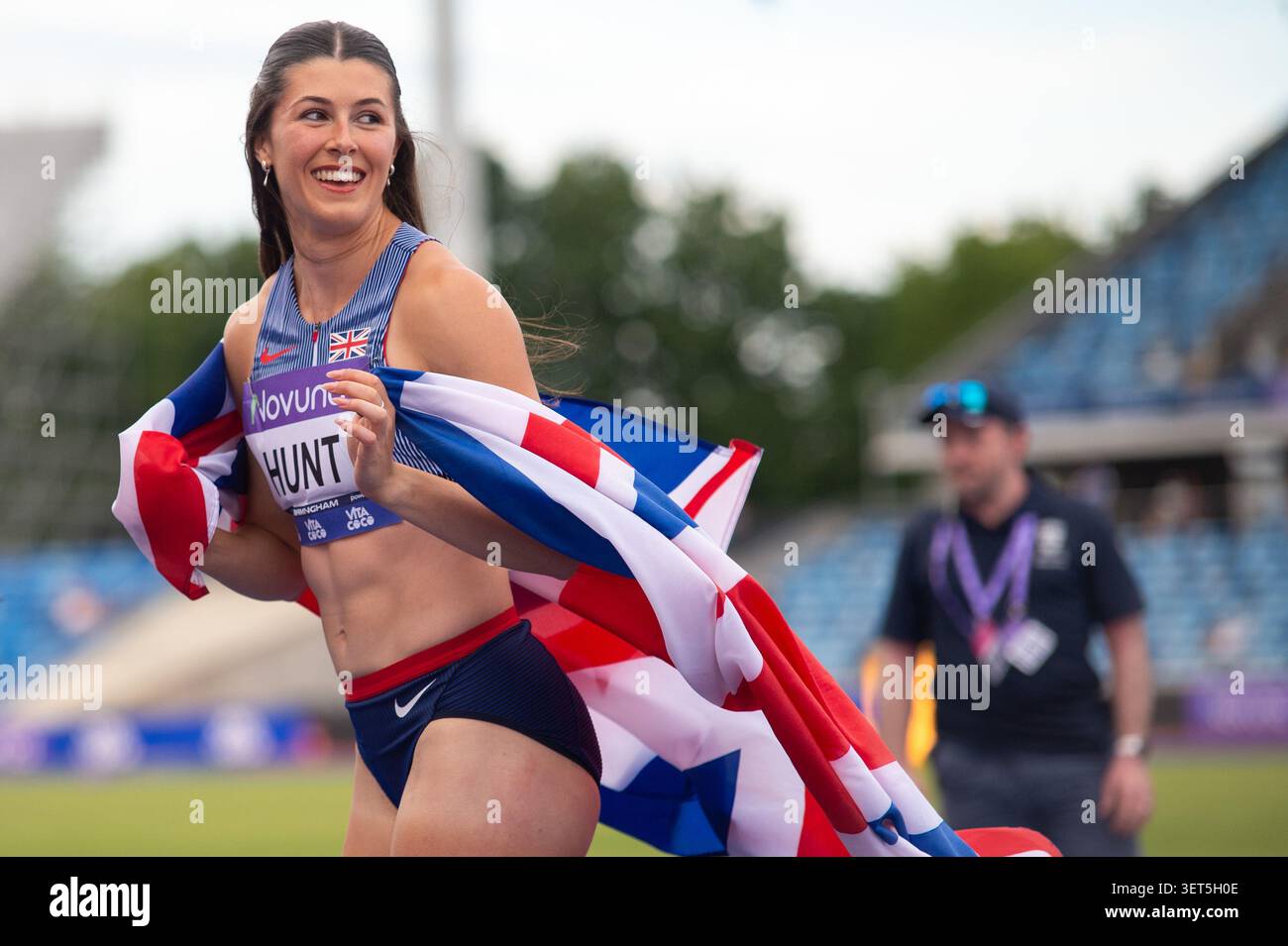 Amy Hunt celebrates winnning the Womens 100m at the UK Athletics ...