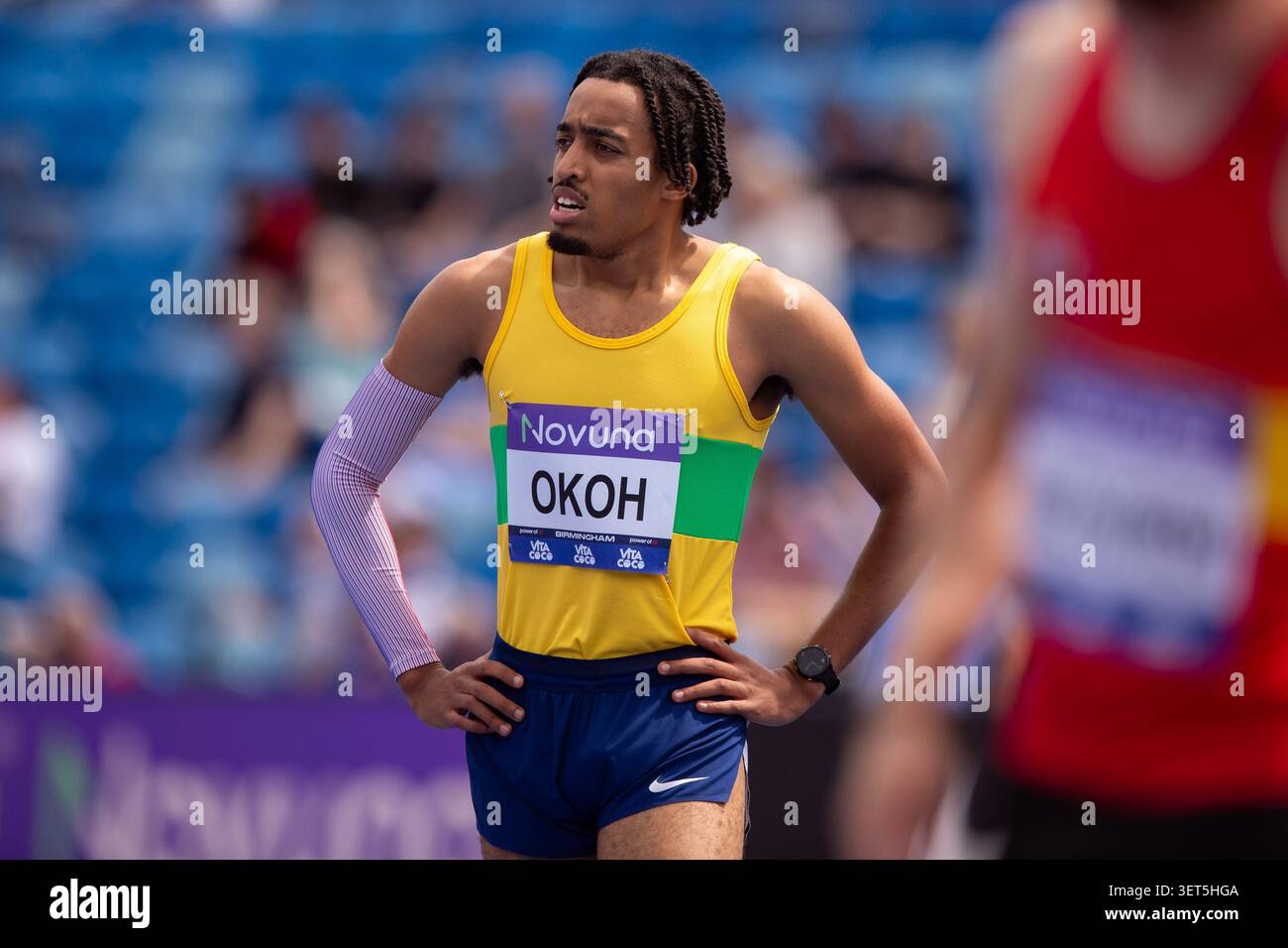Headshot of Onyeka Okoh ahead of the Mens 400m Hurdles heats at the UK ...