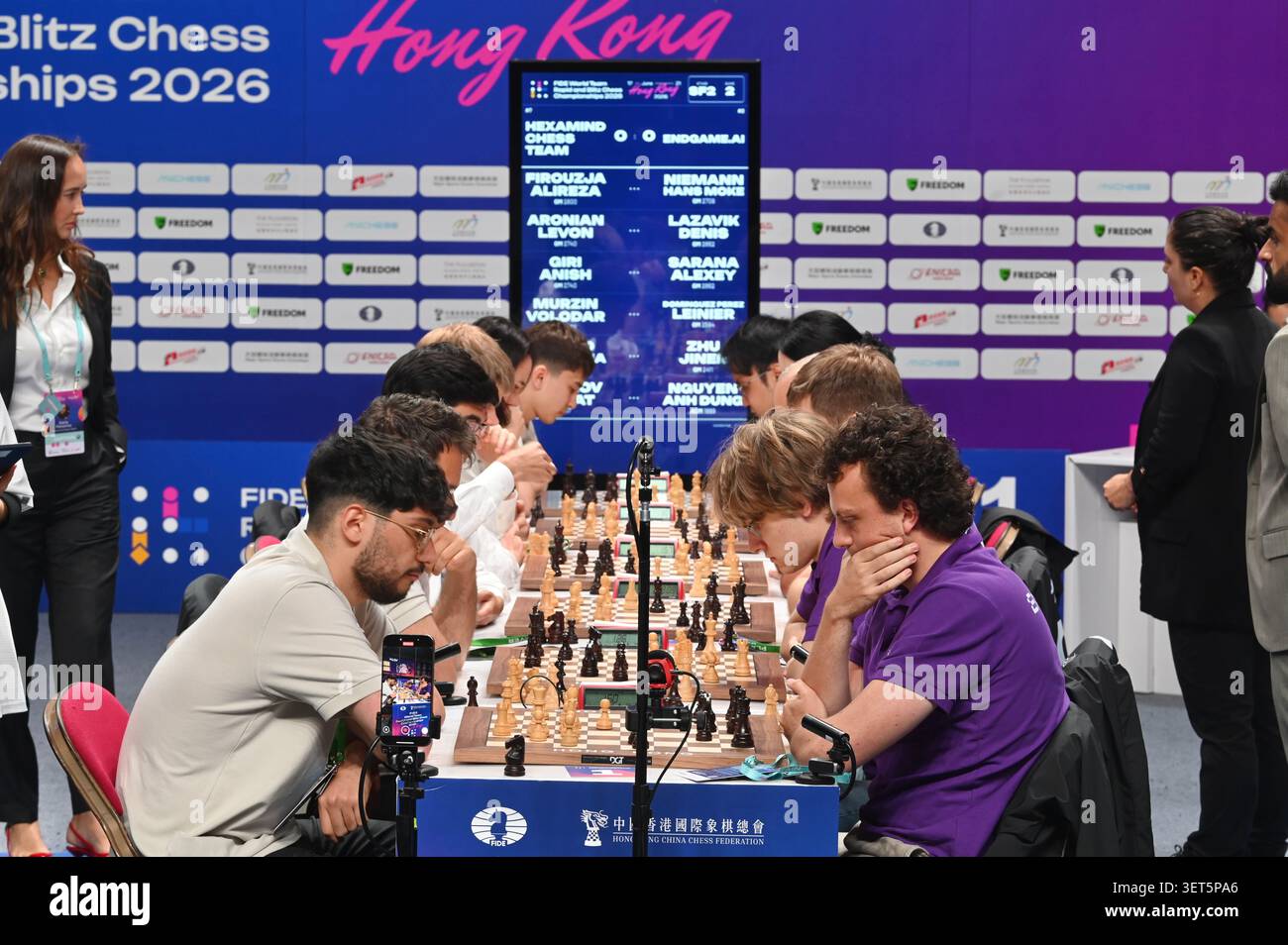 Hans Moke, an Armenian player battles Alireza Firouzja, a French player ...
