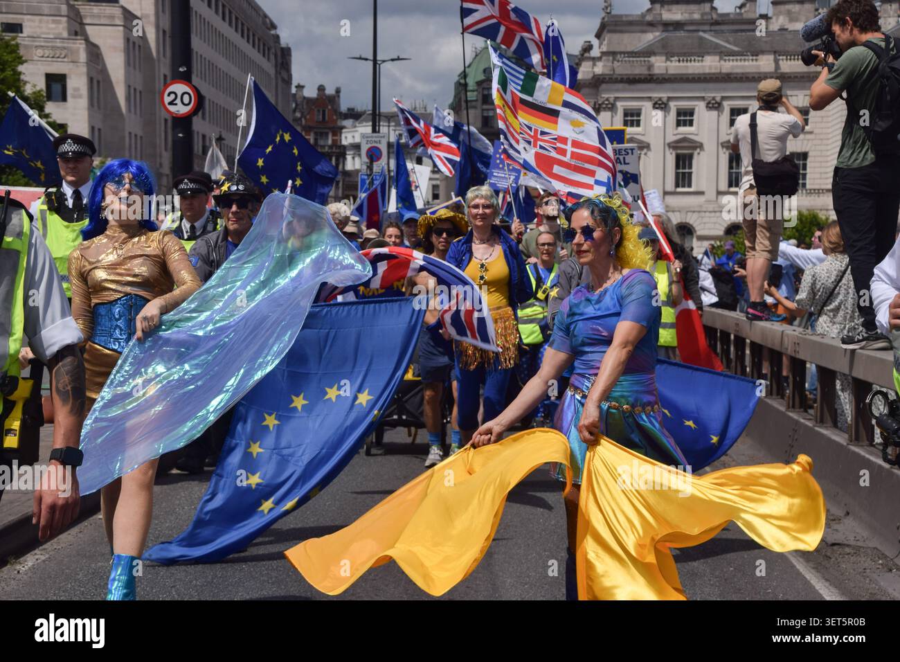 London, UK, 20th June 2026. Protesters pass across Waterloo Bridge ...