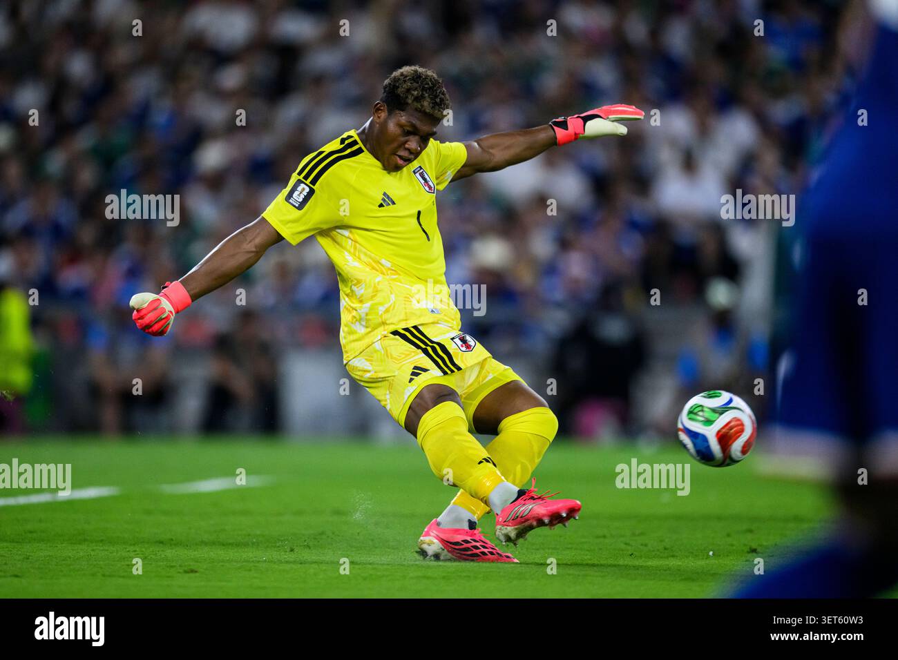 Monterrey, Mexico - June 20: Goalkeeper Zion Suzuki of Japan kicks the ...