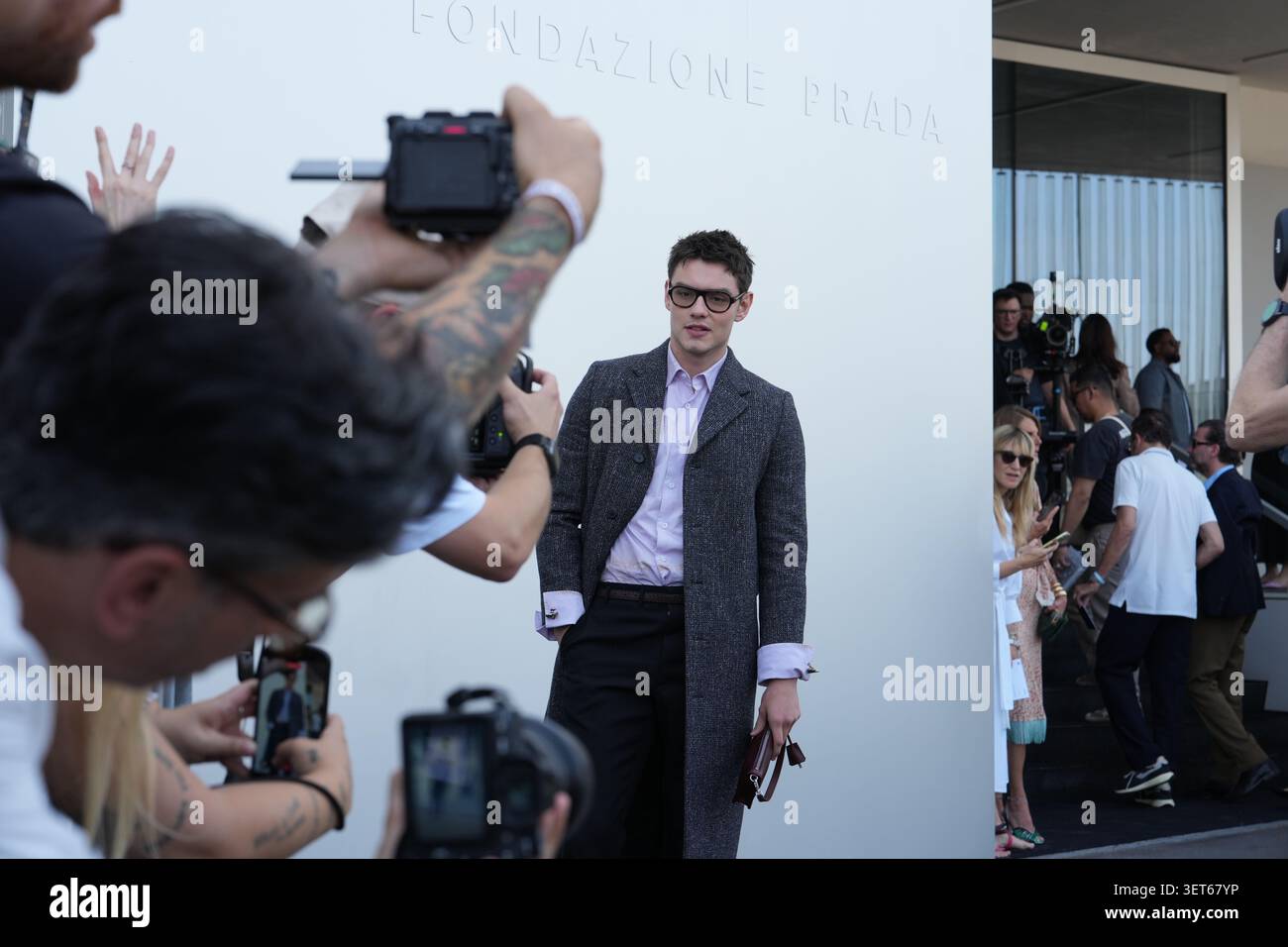 British actor Louis Partridge arrives for Prada's Spring/Summer 2027 ...