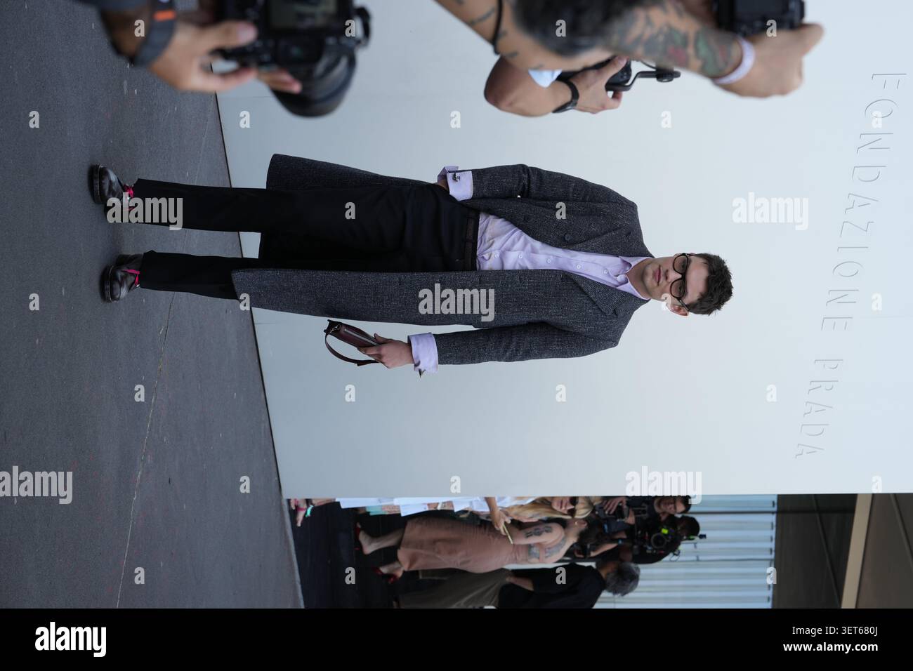 British actor Louis Partridge arrives for Prada's Spring/Summer 2027 ...