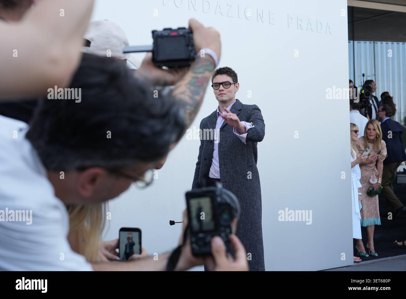 British actor Louis Partridge arrives for Prada's Spring/Summer 2027 ...