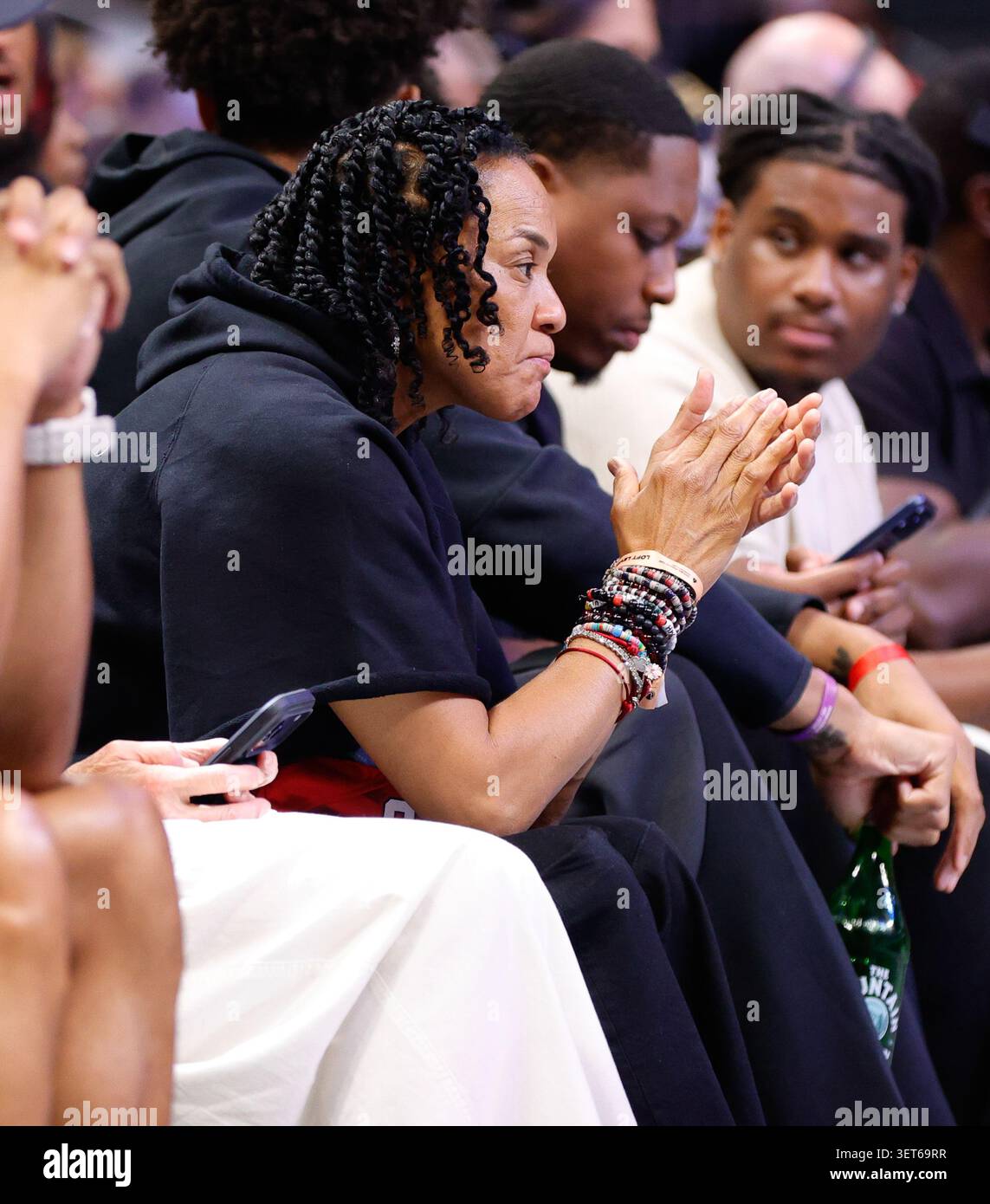 Dawn Staley attends the Indiana Fever and Atlanta Dream basketball game ...