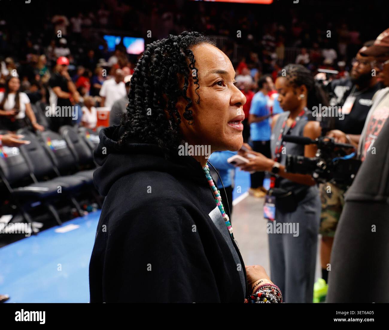 Dawn Staley attends the Indiana Fever and Atlanta Dream basketball game ...