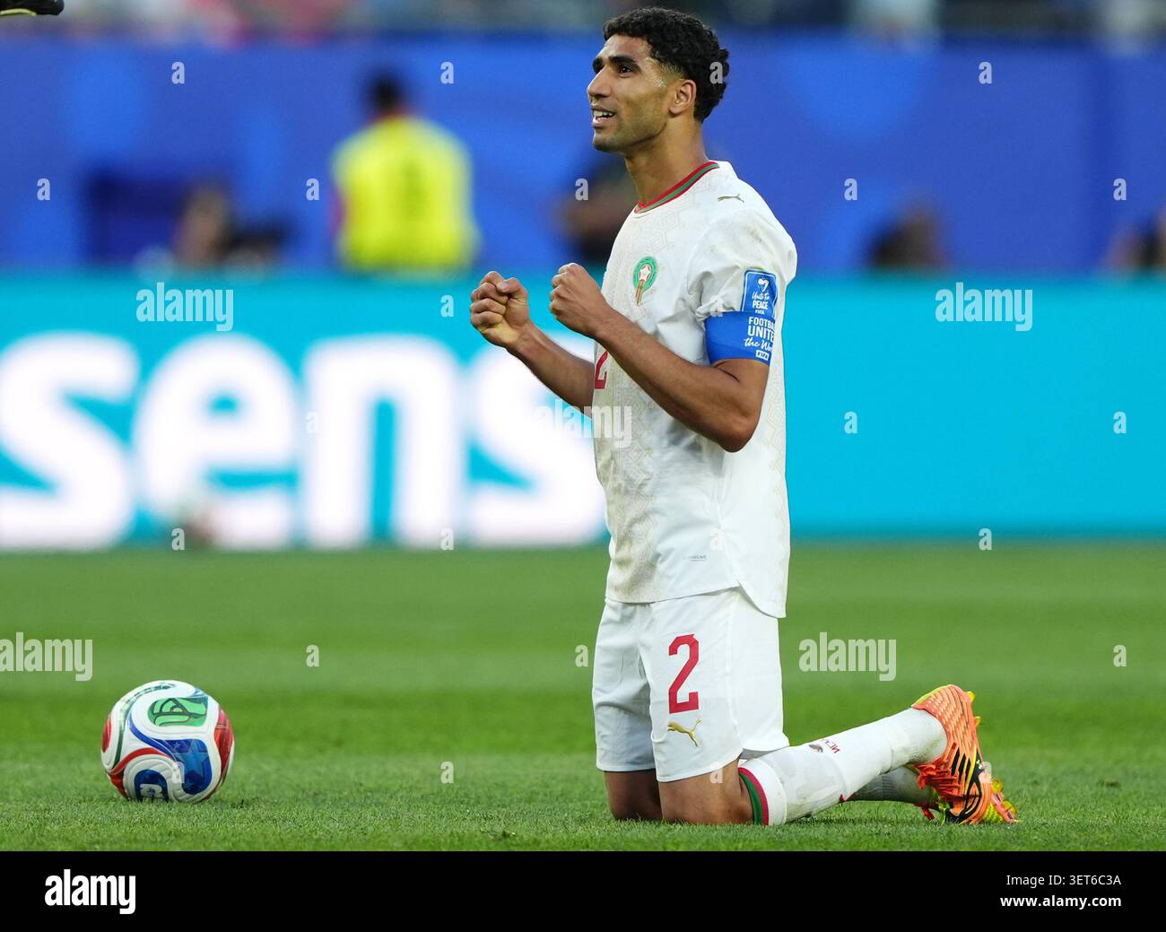 Morocco's Achraf Hakimi celebrates following victory in the FIFA World ...