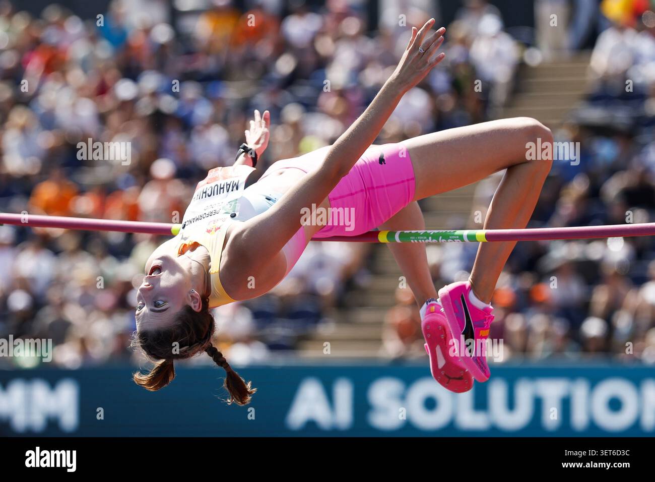 HENGELO - Yaroslava Mahuchikh (Ukraine) in action in the high jump ...