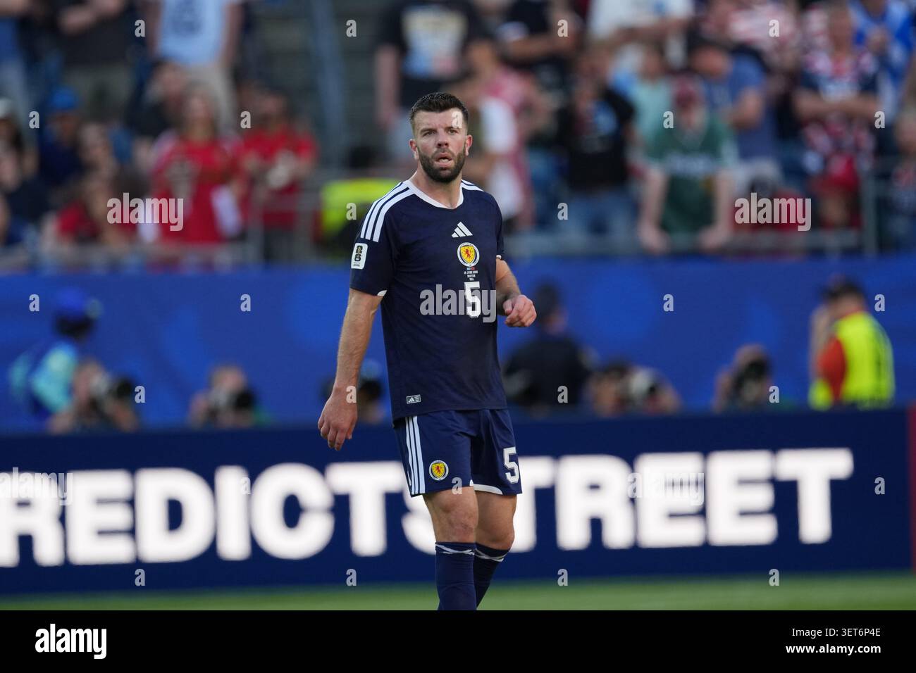 Scotland's Grant Hanley (5) runs into position during the World Cup ...