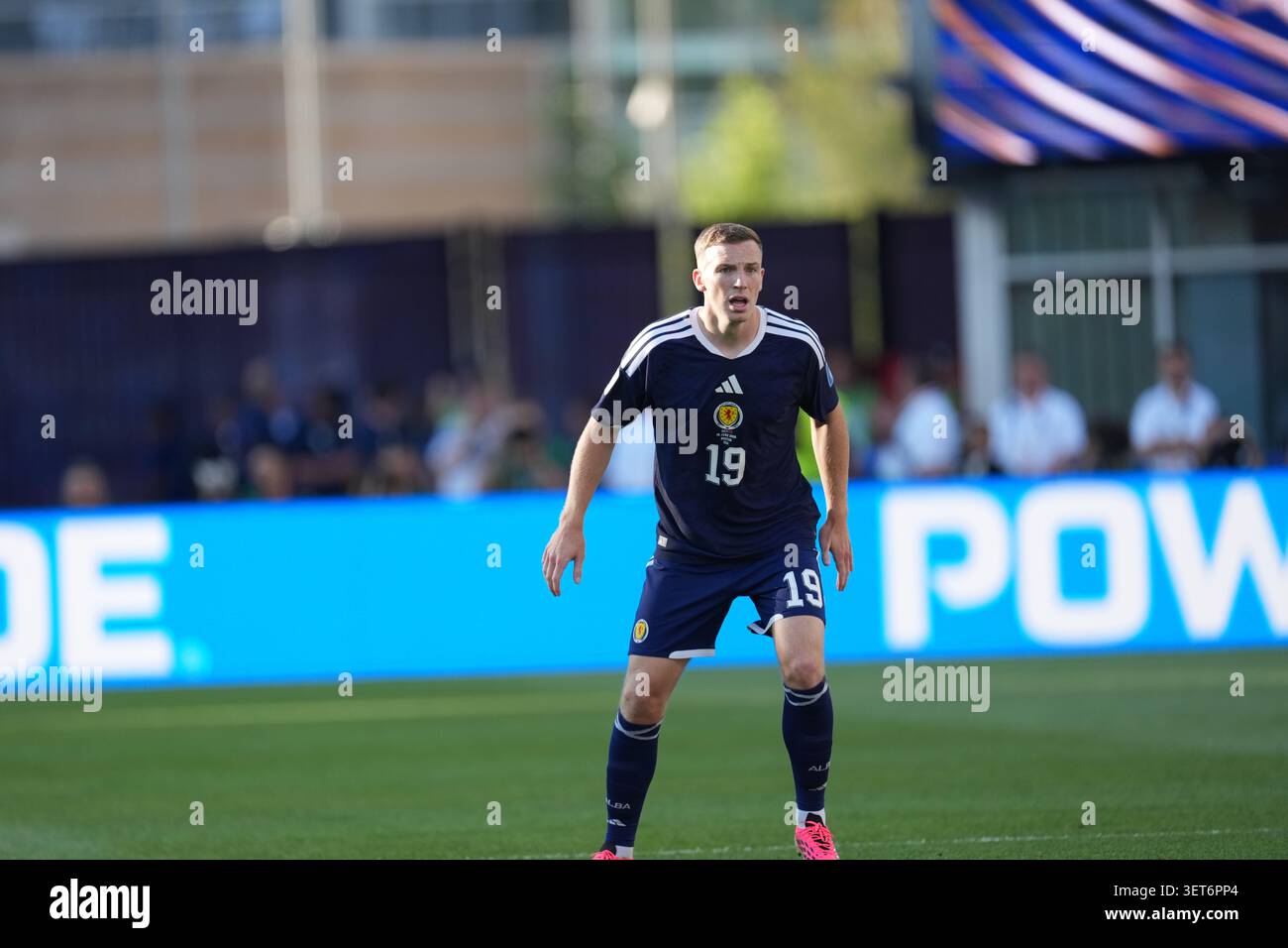 Scotland's Lewis Ferguson (19) runs into position during the World Cup ...