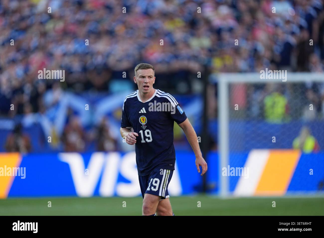 Scotland's Lewis Ferguson (19) runs into position during the World Cup ...