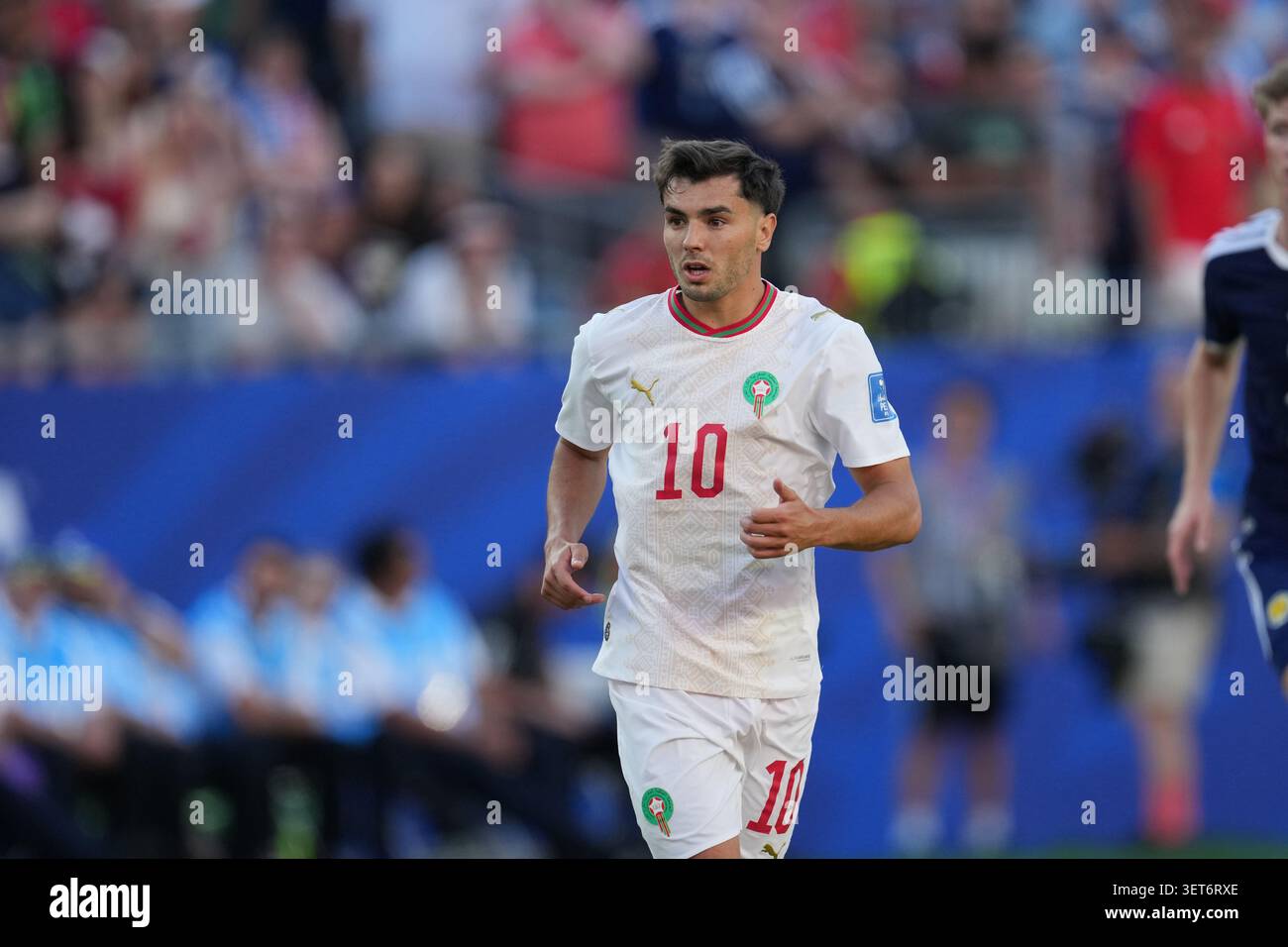 Morocco's Brahim Diaz (10) runs into position during the World Cup ...