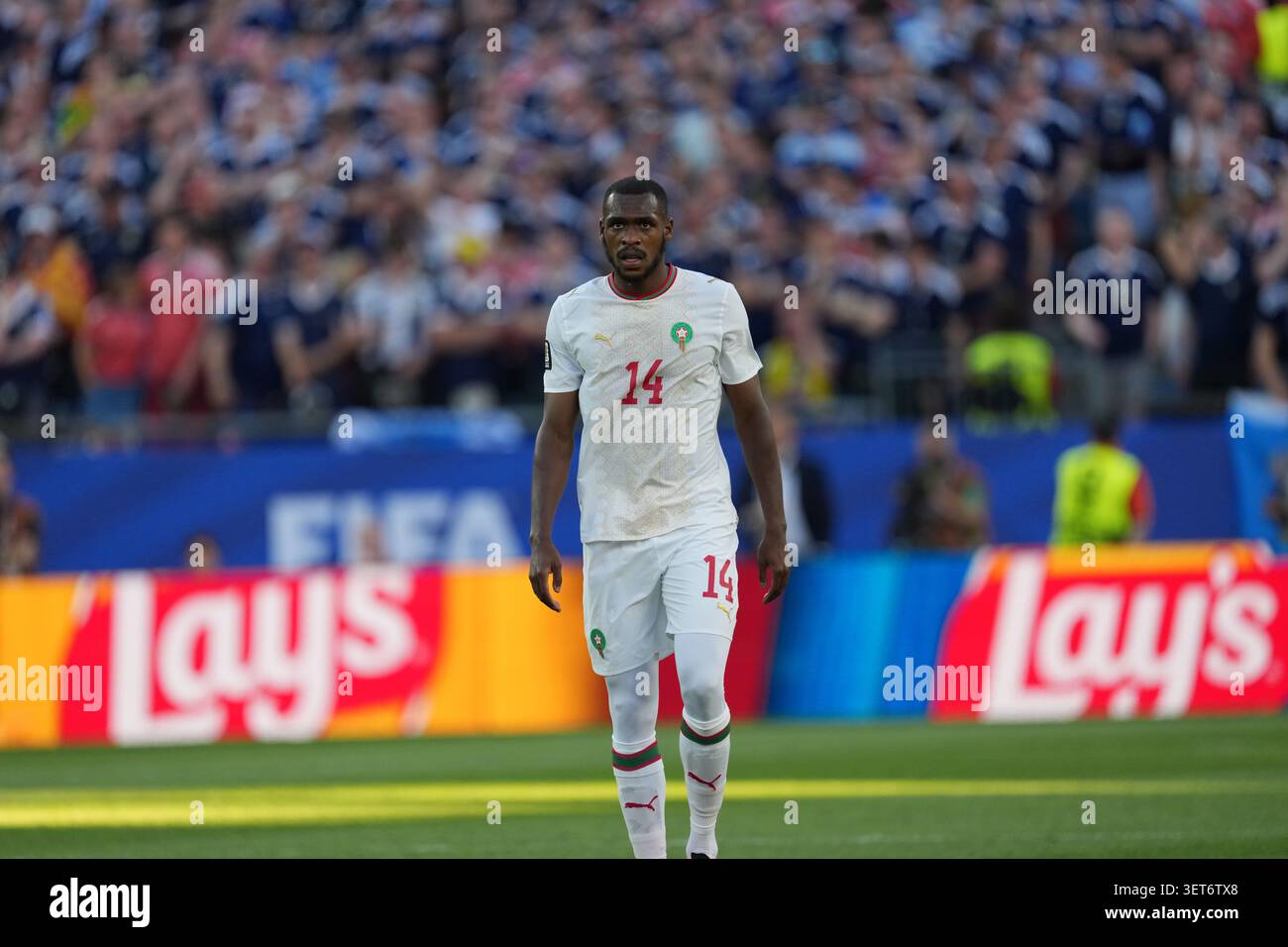 Morocco's Issa Diop (14) runs into position during the World Cup Group ...