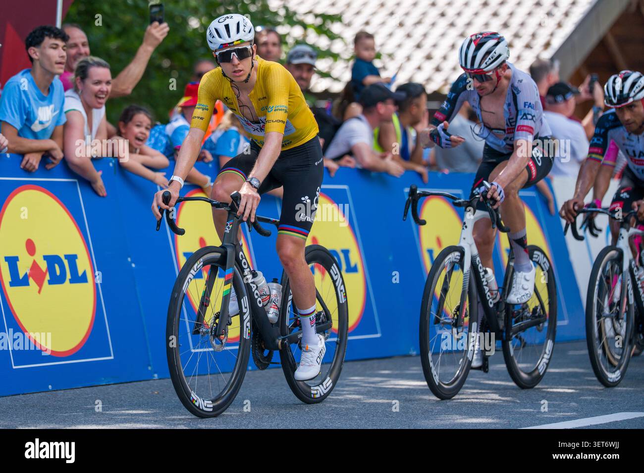 VILLARS-SUR-OLLON, SWITZERLAND - JUNE 21: L) Tadej Pogacar R) Brandon ...