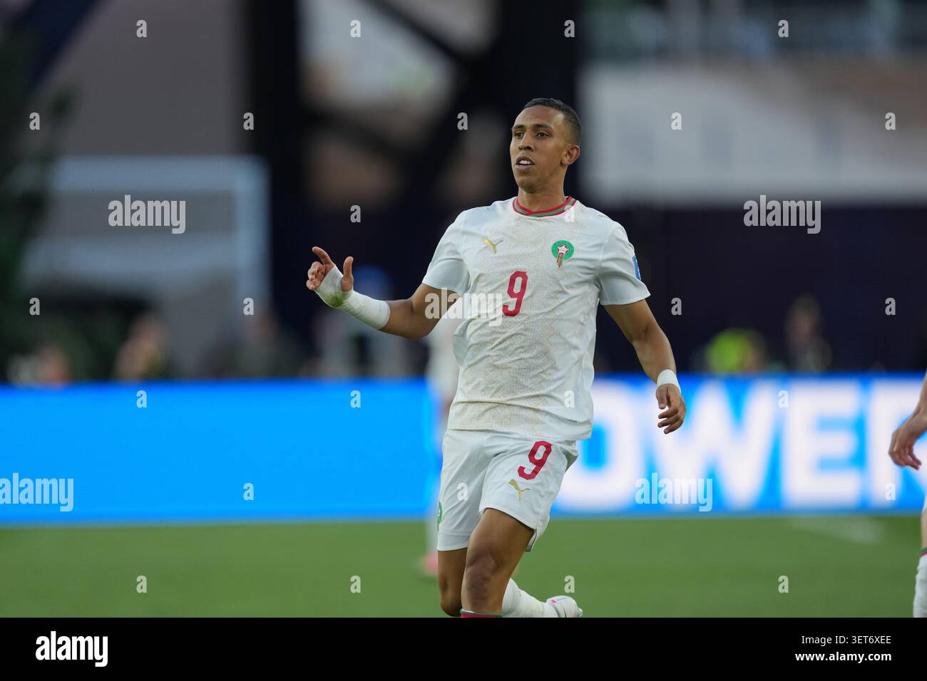 Morocco's Soufiane Rahimi (9) runs into position during the World Cup ...