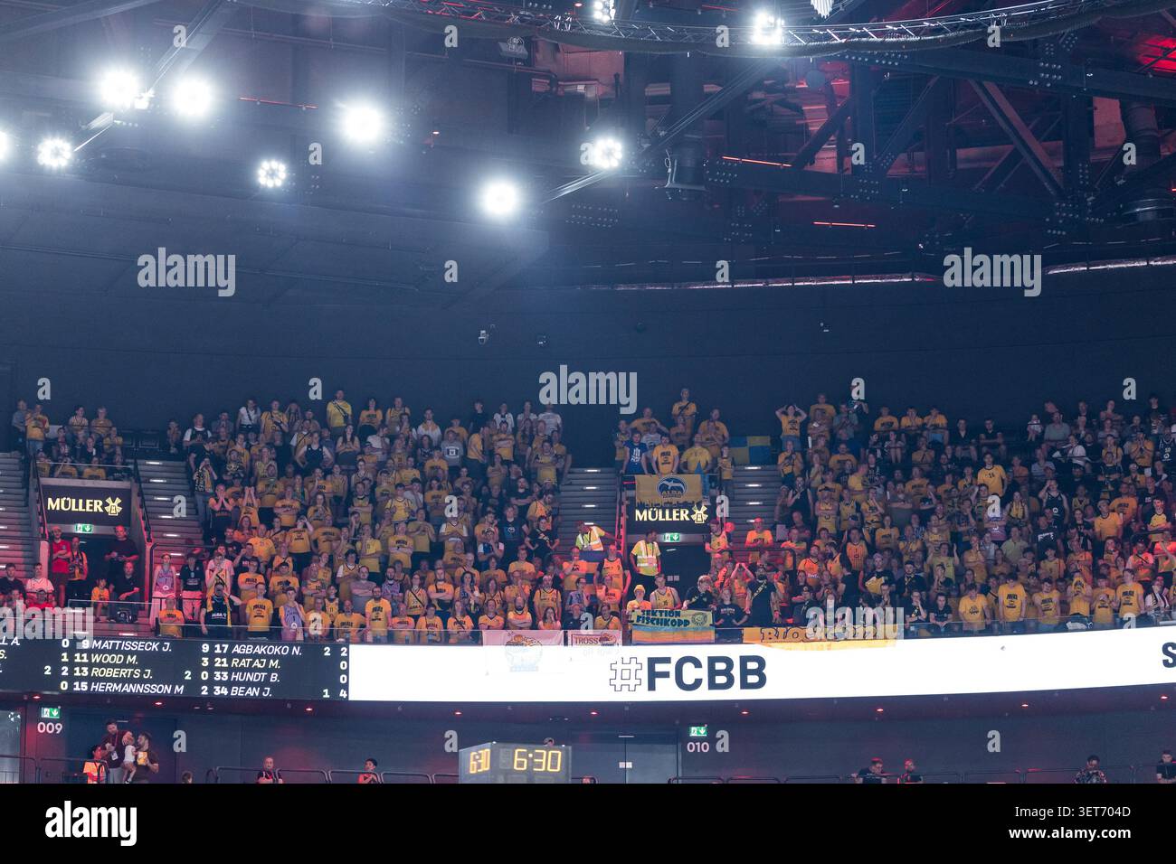 MUNICH, GERMANY - JUNE 21: Fans of Alba Berlin cheering for their team ...