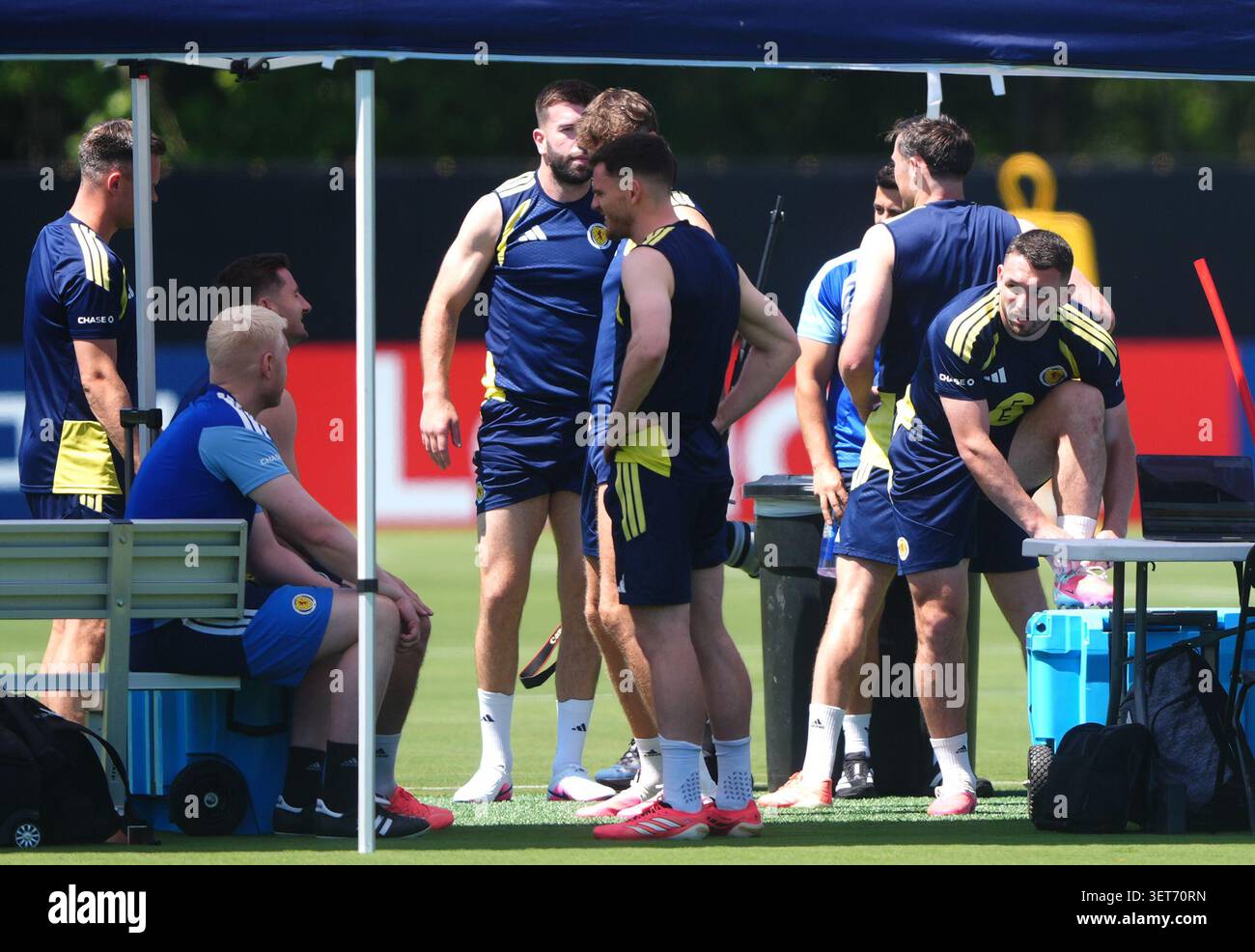Scotland's John McGinn (right) and team-mates during a training session ...