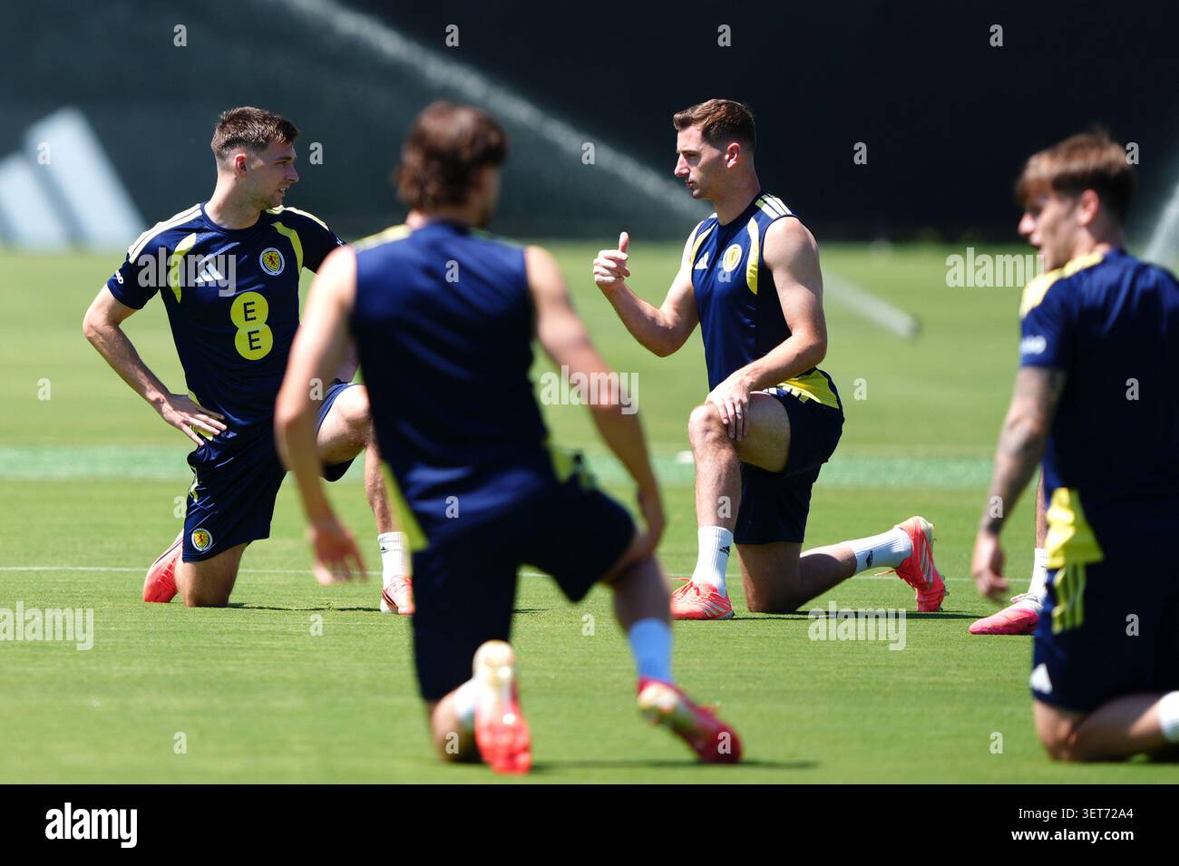 Scotland's Kieran Tierney (left) and team-mates during a training ...
