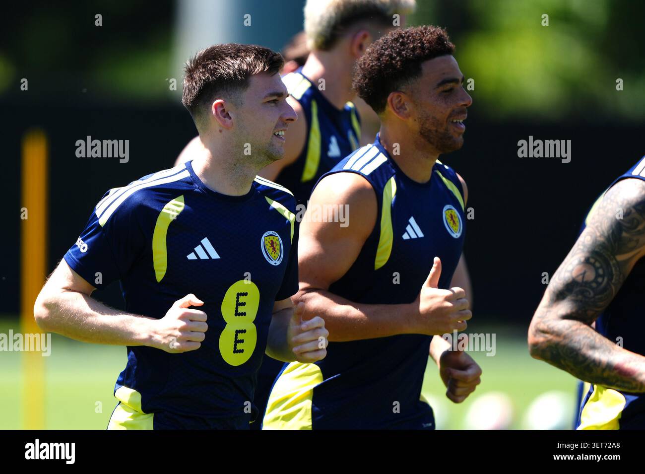 Scotland's Kieran Tierney (left) and Che Adams during a training ...
