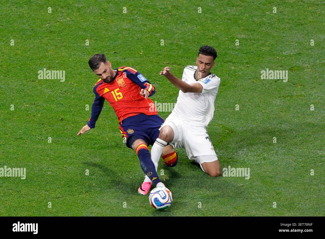Spain's Alex Baena, left, and Saudi Arabia's Musab Aljuwayr battle for ...