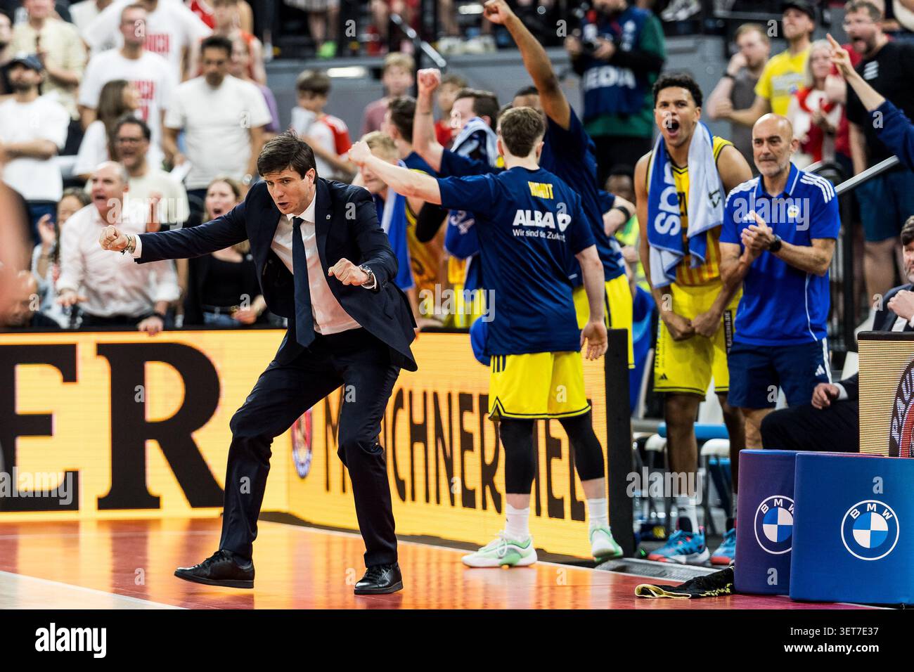 MUNICH, GERMANY - JUNE 21: Pedro Calles (Head Coach Alba Berlin) cheers ...