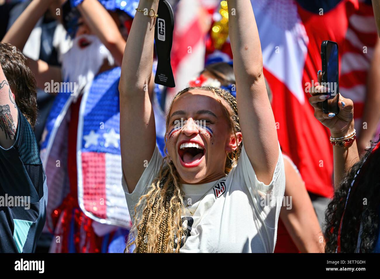 June 19, 2026: An excited USA fan as time expires during the FIFA World ...