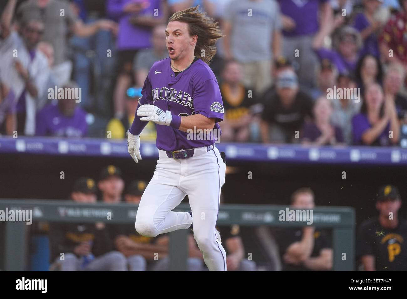 Colorado Rockies right fielder Jake McCarthy (31) in the first inning ...