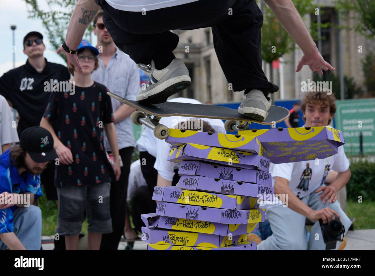 Skateboarders are seen in central Warsaw, Poland on 21 June, 2026 ...