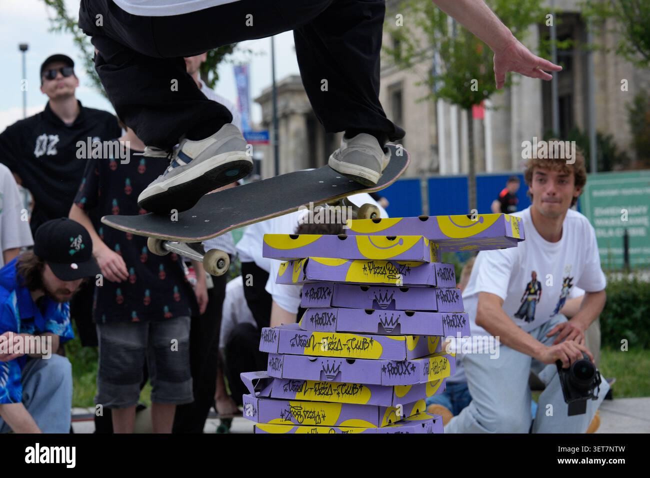 Skateboarders are seen in central Warsaw, Poland on 21 June, 2026 ...