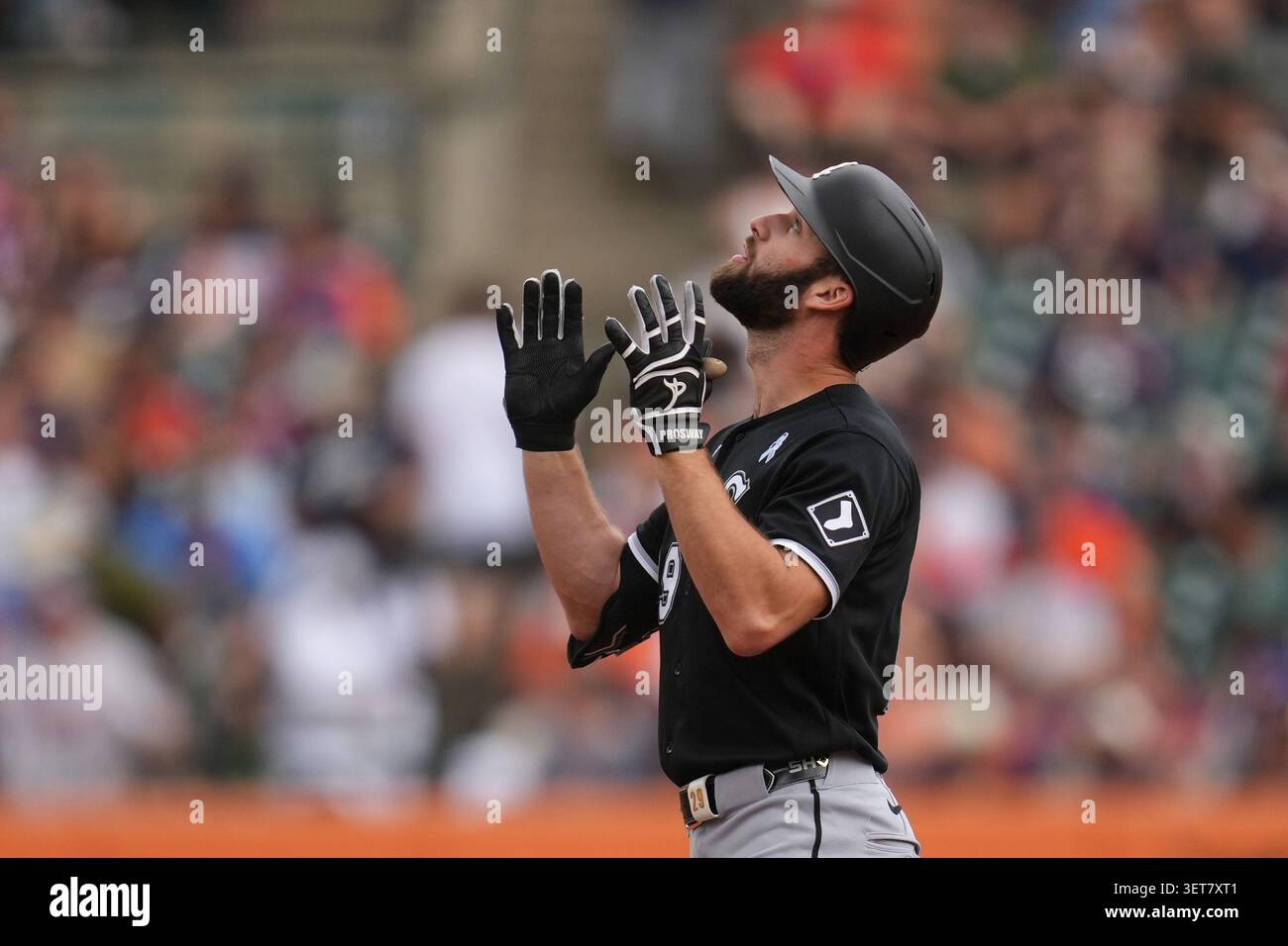 Chicago White Sox's Tristan Peters reacts to his one-run ground-rule ...