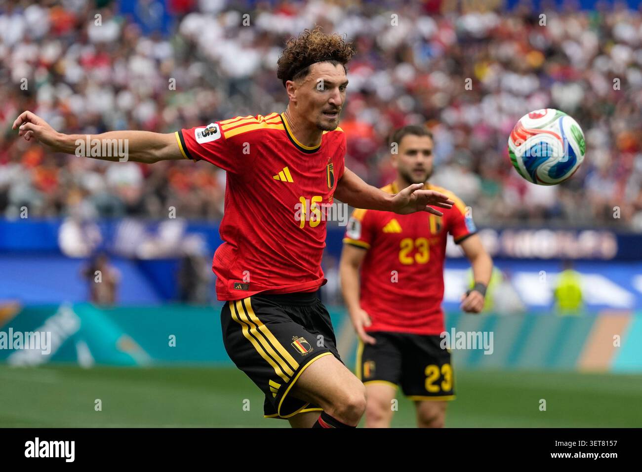 Belgium's Thomas Meunier goes for the ball during the World Cup Group G ...