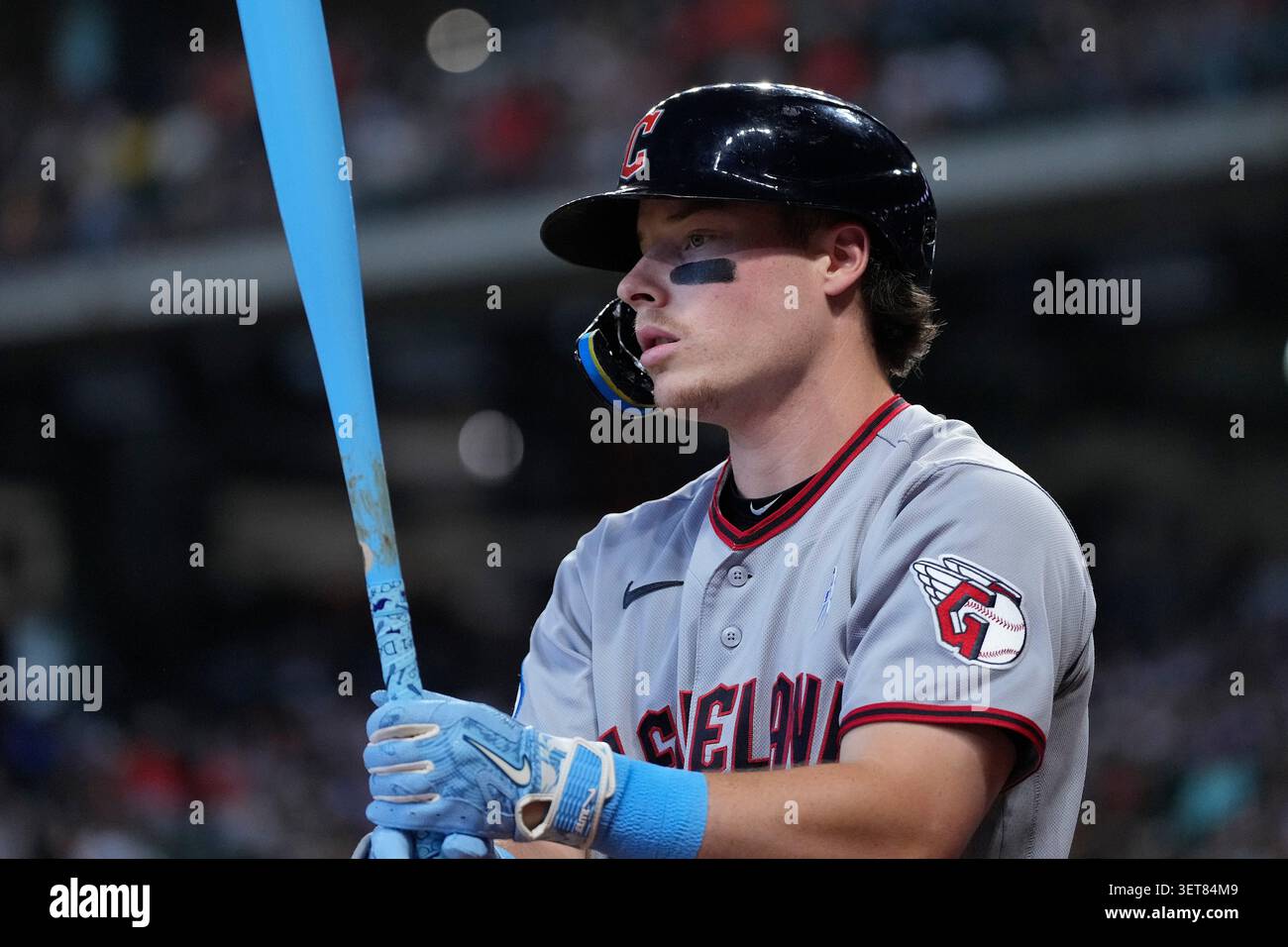 Cleveland Guardians designated hitter Travis Bazzana stands on deck ...
