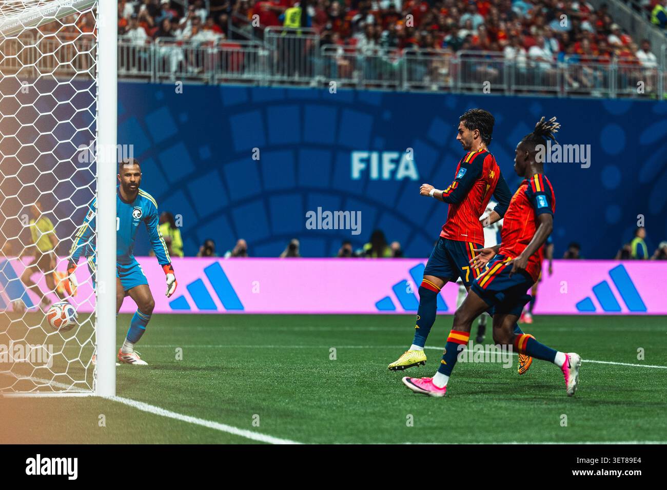 IPA85921078 - Ferran Torres of Spain scores a goal for Spain during the ...