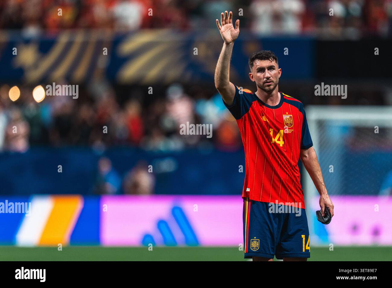 IPA85921085 - Aymeric Laporte of Spain waving at the fans during the ...