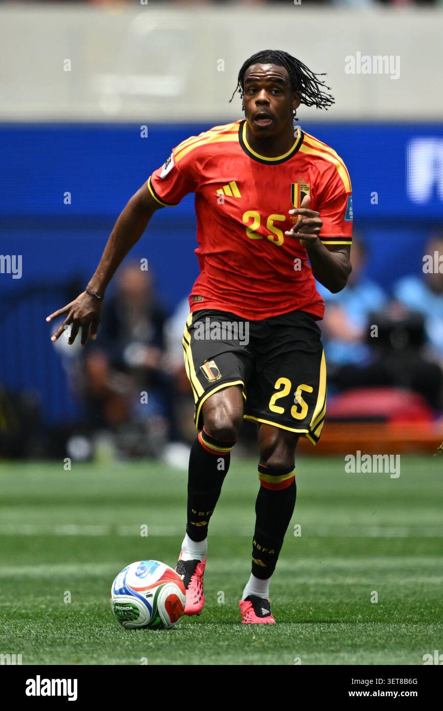 Nathan Ngoy of Belgium runs with the ball during a FIFA Men’s World Cup ...