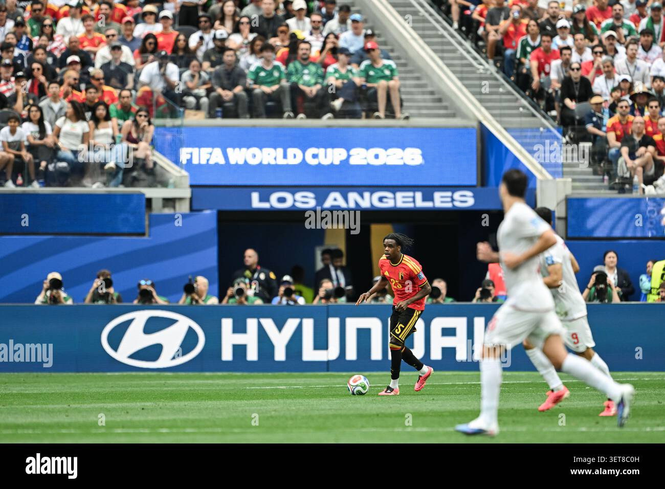 Nathan Ngoy of Belgium runs with the ball during a FIFA Men’s World Cup ...