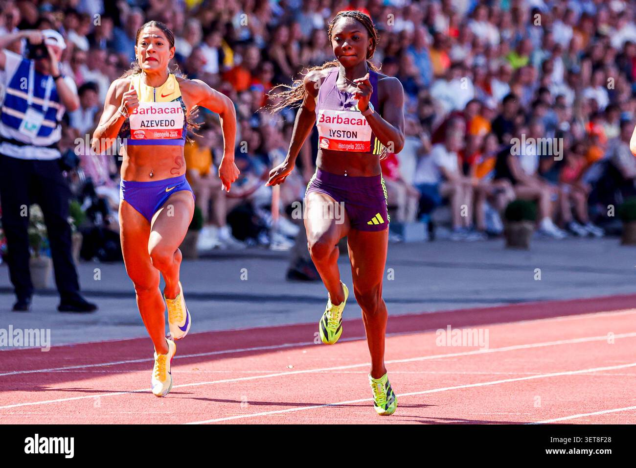 Ana Azevedo of Brazil and Brianna Lyston of Jamaica during the Women's ...